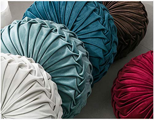 MOCOFO 14" Velvet Pleated Round Pumpkin Throw Pillow Couch Cushion Floor Pillow for Sofa Chair Bed Car Home Decorative (Light Blue)