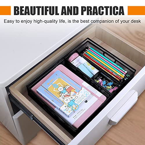 HOPECK Desk Drawer Organizer Tray for Office and Home, Metal Mesh Desk Organizer Storage Basket, 12.2 x 8.9 x 2.48inch,Black