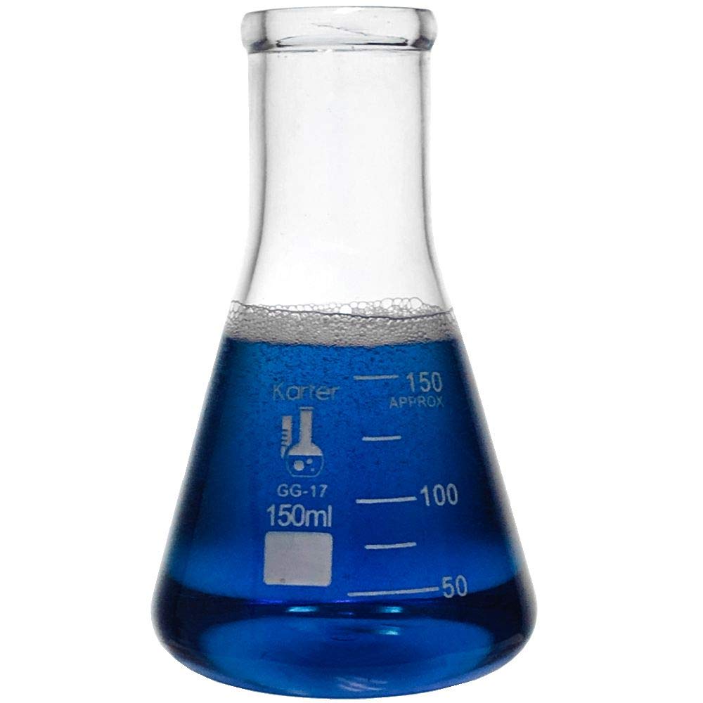 Glass Erlenmeyer Flask Set with Magnetic Stir Bar Set, 5 Sizes - 50, 150, 250, 500, and 1L, 3.3 Boro. Glass, Karter Scientific 213B4