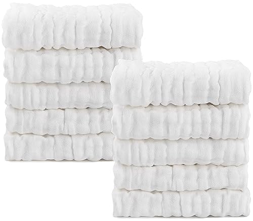AIDEA Baby Muslin Washcloths-10 Pack, 100% Cotton Washcloth, Newborn Essentials, Soft Baby Washcloths, Absorbent Baby Towel, Bath Face Towels, Burp Cloths, Rags for Newborn, Baby Gifts-White 10" X10"