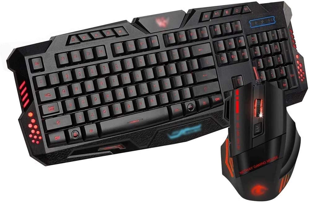 HJJWL Gaming Keyboard and Mouse, Backlit Mouse Keyboard Set, Three-Color Backlit Keyboard,Ergonomic Design,Seven Key Colorful Glowing Gaming Mouse, Up to 3200dpi