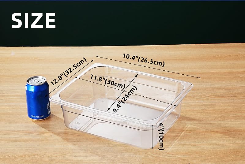 3 Pack Plastic Food Pans with Lids, 1/2 Size 4'' Deep,Polycarbonate, Clear,Food Pan Polycarbonate Square Food Storage Containers with Lids for Kitchen Restaurant Food Prep (3-1/2) (3-1/2)