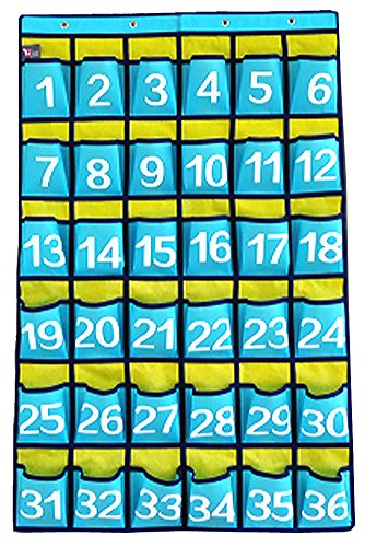 Cell Phone Holder Classroom Calculator Pocket Organizer 36 Numbered Pockets, Blue
