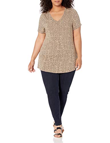 Amazon Essentials Women's Relaxed-Fit Short-Sleeve V-Neck Tunic (Available in Plus Size), Leopard, 3X