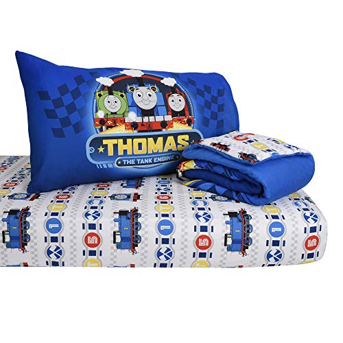 Thomas The Tank Standard Crib 3 Piece Toddler Bedding Set for Kids Soft Microfiber Reversible Comforter, Fitted Sheet & Pillowcase for Boys