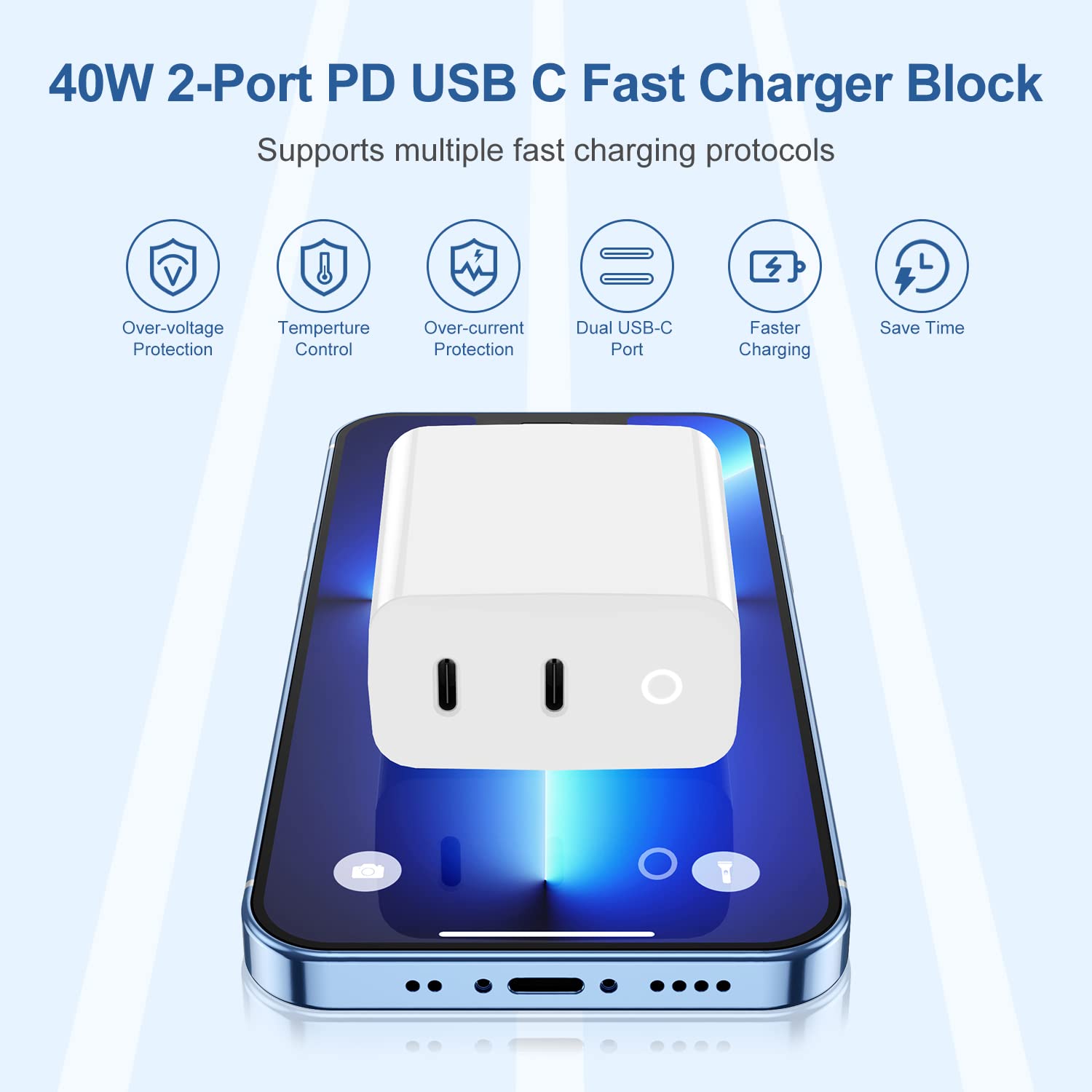 40W Fast Charger for iPhone 16 15 Pro Max Charger Fast Charging,2Pack Dual Port USB C Charging Block with 4Pack 3.3FT USB C to USB-C Charger Cord for iPhone 16 15 Plus/16 15 Pro Max/iPad Pro/Samsung