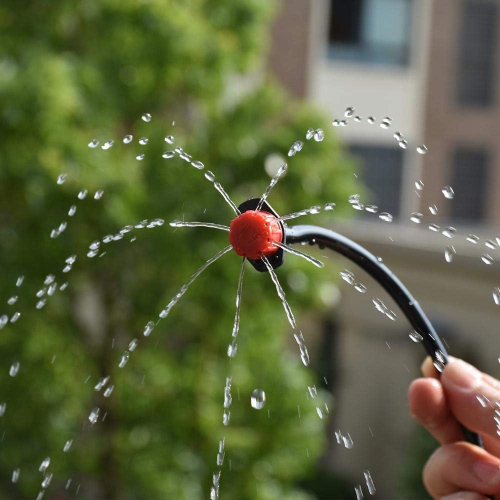 Kalolary 200Pcs Adjustable Drip Irrigation Emitters, 1/4Inch Adjustable Micro Drip Irrigation System Watering Sprinklers Anti-Clogging Emitter Dripper Red Garden Supplies