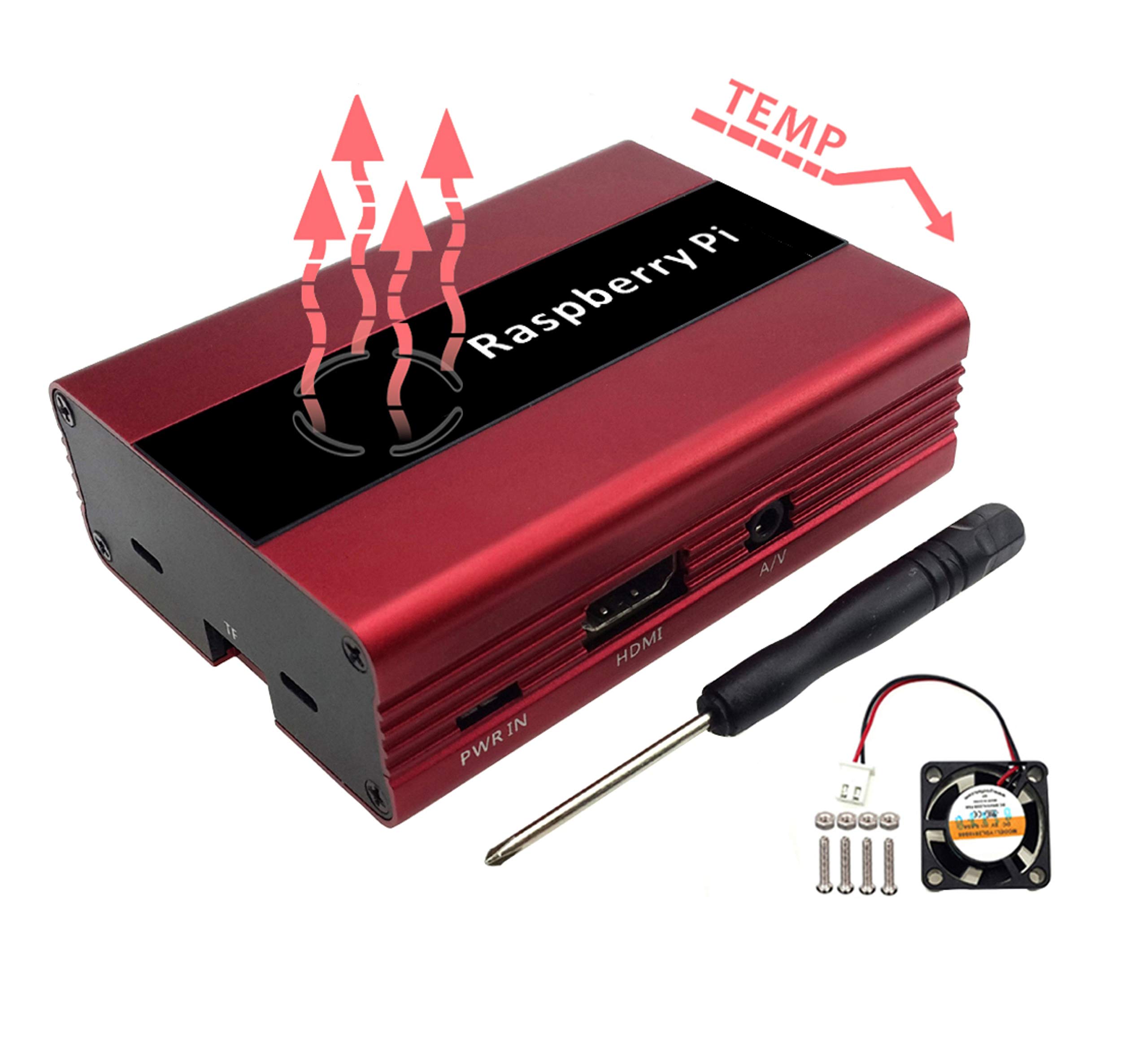 Eleduino Raspberry Pi 3 B+ Case, Raspberry Pi Aluminum Case for Raspberry Pi 3 B+, Pi 3 Model B, Pi 2 Model B (with Cooling Fan, Red)