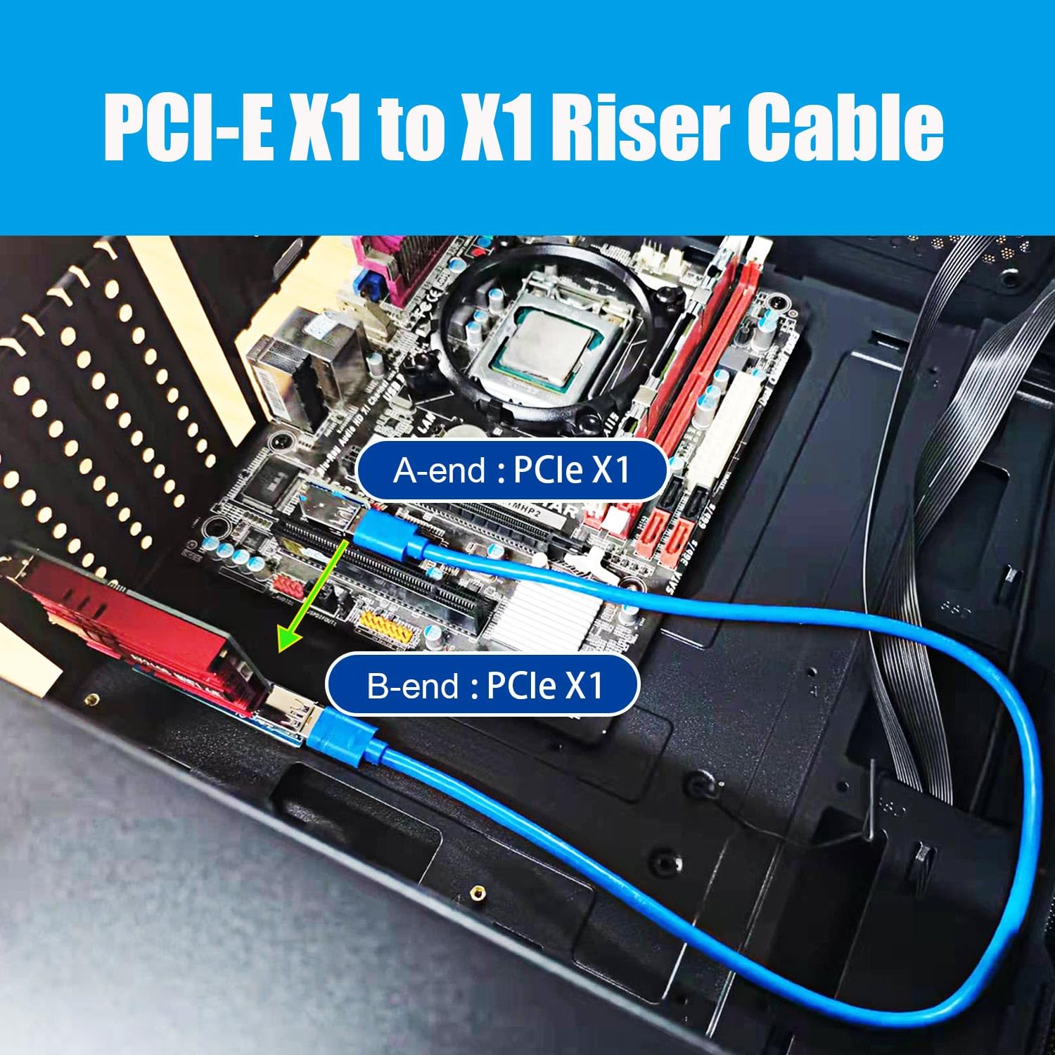 GLOTRENDS UEX101 600mm PCIe 3.0 X1 Riser Cable for PCIe WiFi Card, M.2 PCIe Card, Firewire Card, USB PCIe Card, Sound Card, etc