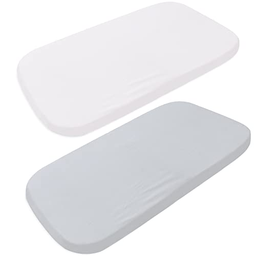Baby Fitted Bassinet Sheets, 100% Jersey Cotton Bassinet Sheets (Grey+White), 20" x 33"