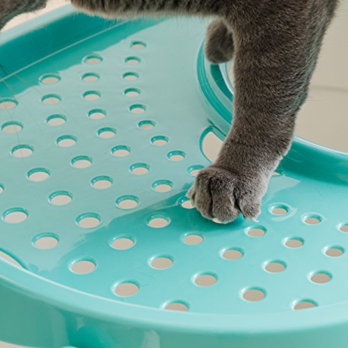 IRIS USA Oval Top Entry Cat Litter Box with Scoop, Kitty Litter Tray with Litter Catching Lid Less Tracking Dog Proof and Privacy Large, White/Seafoam