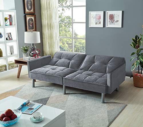 Legend Furniture Velvet Sofa Bed Sleeper with Pillow Sofabed, Grey