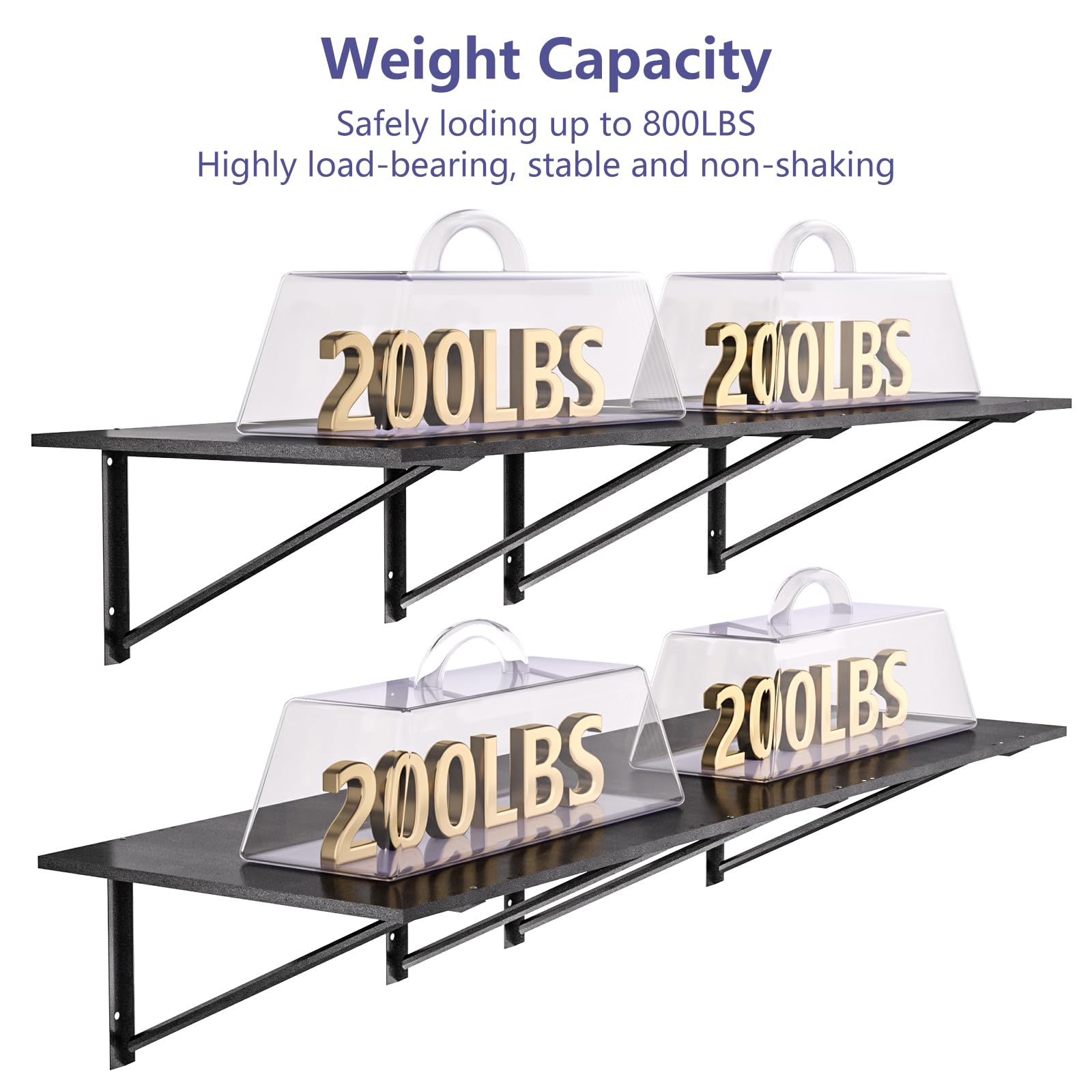 AbyssZen 2Pack 2x6ft Garage Shelving, New Upgraded Whole Iron Plate Structure, 24“ by 72” Wall Shelf Garage Storage Rack Floating Shelves, 800 LBS Weight Capacity Floating Shelves