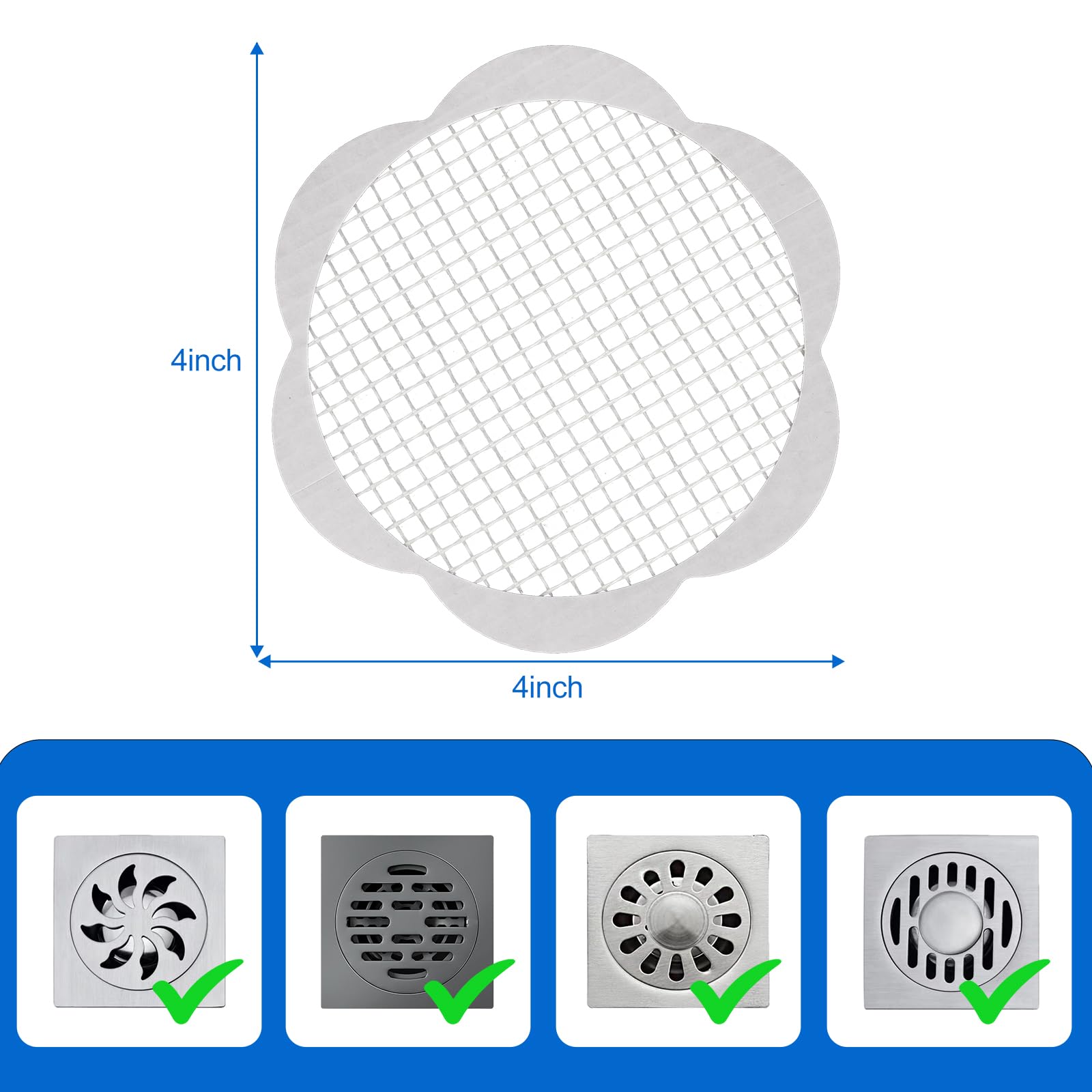 25pcs Disposable Drain Covers Mesh Stickers,Shower Hair Catchers Sink Strainers,Protector for Bathroom,Tub,Flat,Sinks,Strainer,Bath 4 inch HeipokLife
