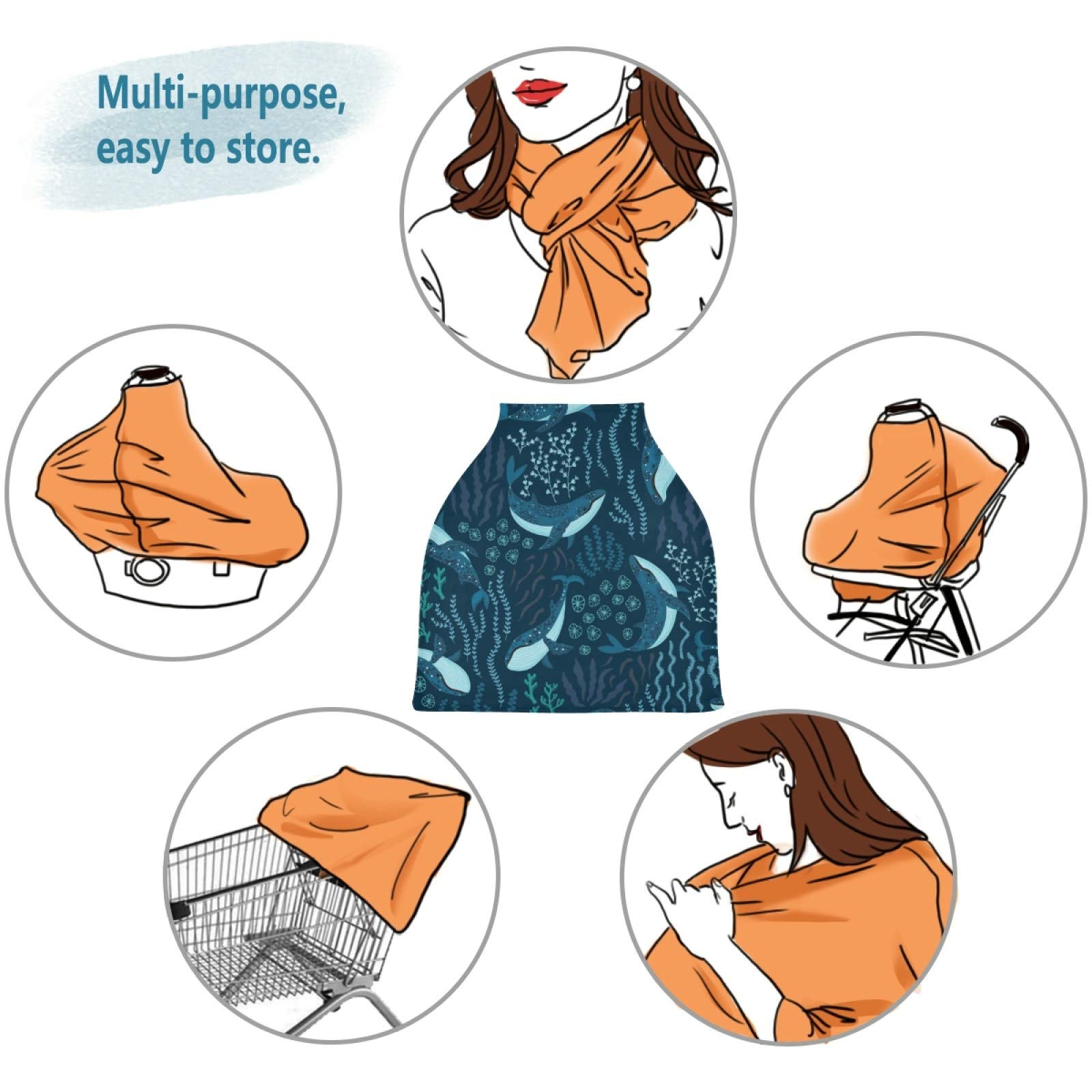 Nursing Cover Breastfeeding Scarf Underwater Humpback Whales - Baby Car Seat Covers, Stroller Cover, Carseat Canopy (2na1c)