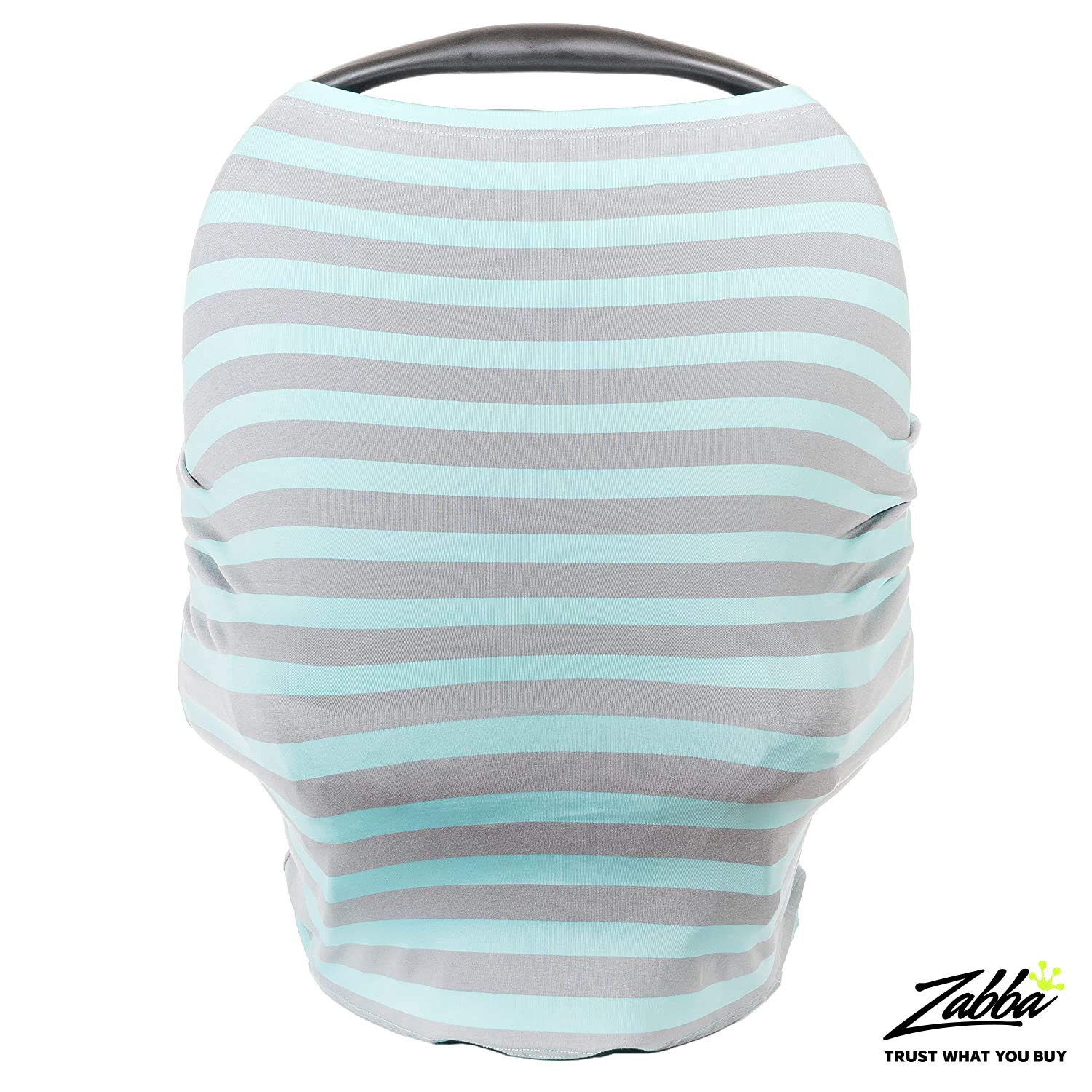 Car Seat Covers for Babies - Stretchy, Lightweight, and Extra Soft Nursing Cover - Multiuse - Covers Carseat, High Chairs, Shopping Carts - Bonus Infant Baby Beanie and Bag (Blue and Grey)