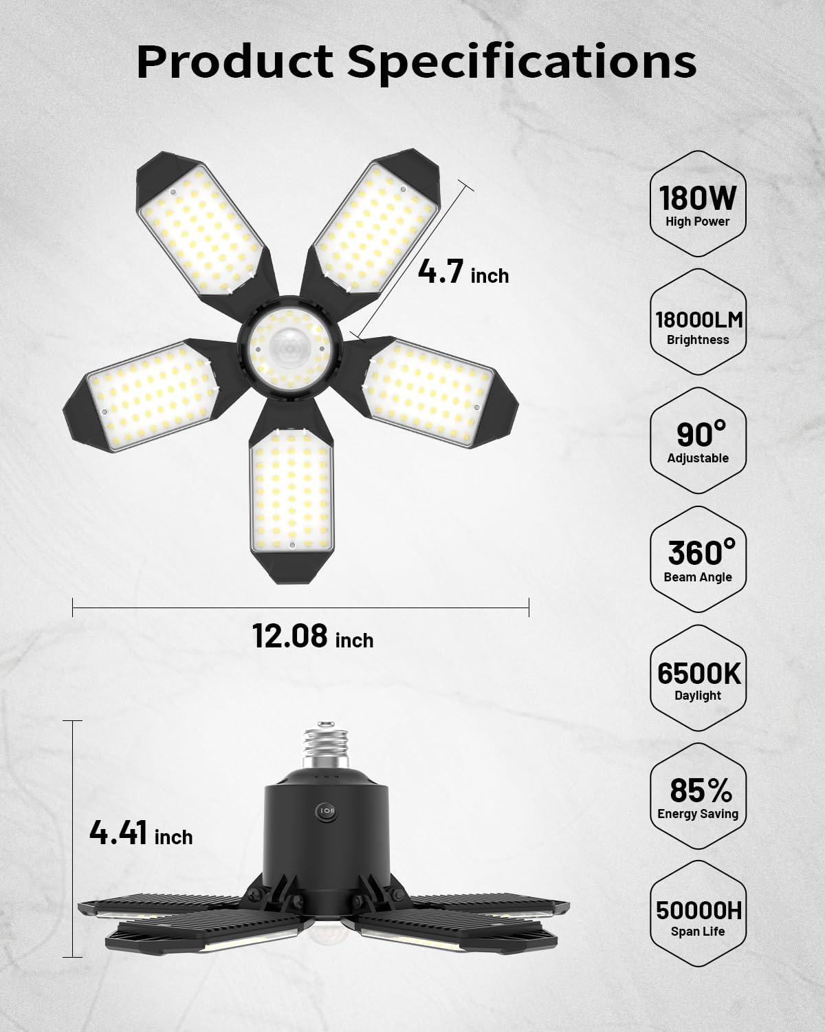 AGranTOP Motion Sensor Garage Light - 180W 18000LM Shop Light with Motion Sensor, 3 Switch Modes, Dusk to Dawn Indoor Motion Activated LED Ceiling Light for Garage, Warehouse, Workshop (1 Pack)