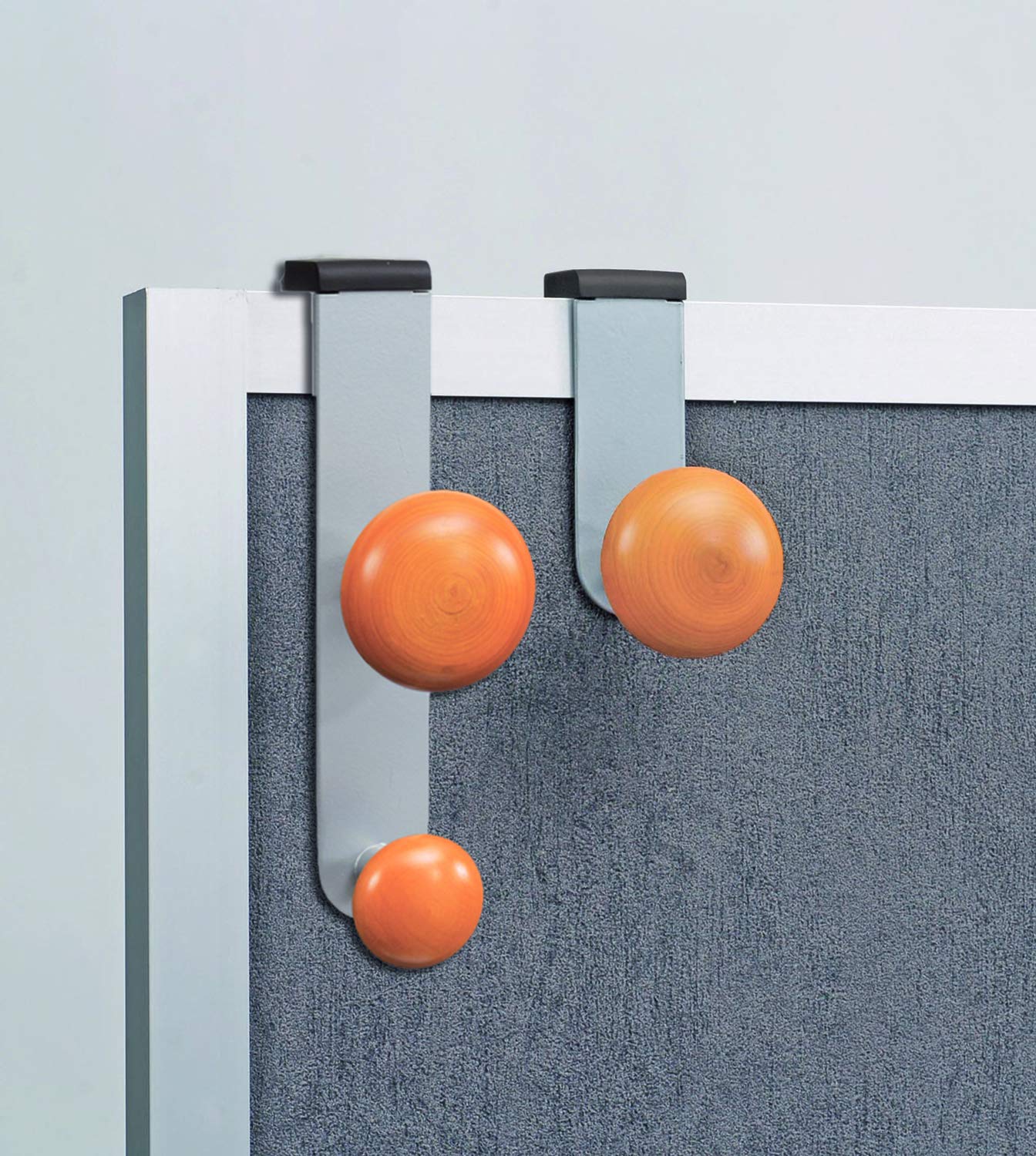 Alba Over-The-Panel Coat Hook For Cubicles or Partitions, Double Peg, Metallic Silver and Light Wood (PM2PARTBO)