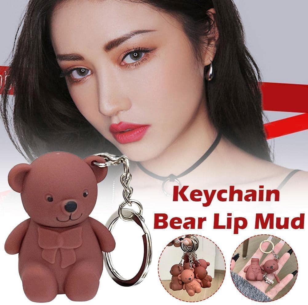 2Pcs Keychain Bear Lipstick, 2 in 1 Keychain Bear Lipstick, Spray Matte Velvet Lip Gloss, Waterproof Long Lasting Bear Lip Gloss with Keychain, Cute Bear Beauty Cosmetics