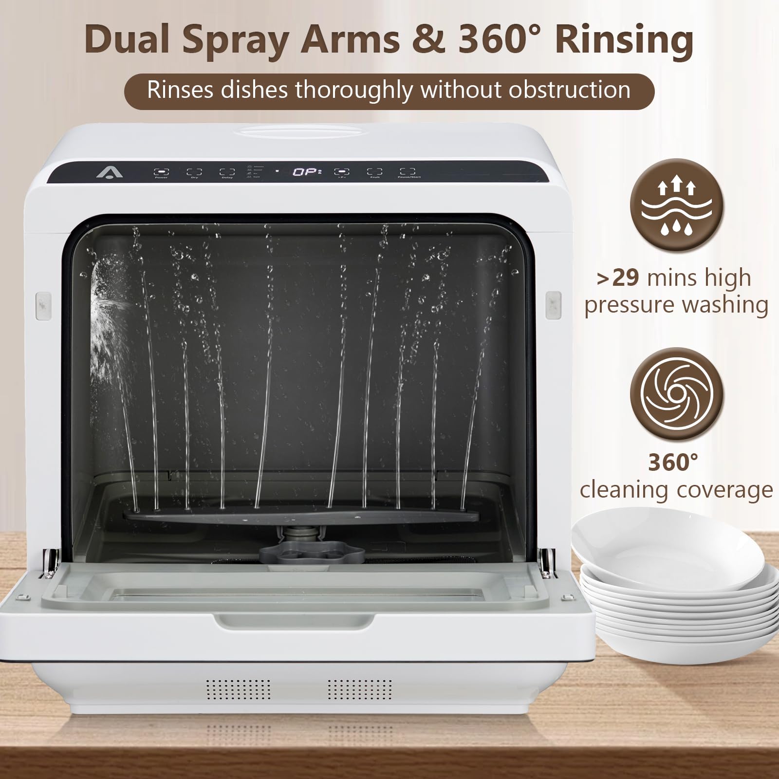 Agrestem Portable Dishwasher,Countertop Dishwasher with Water Tank, Dual Sprays,5 Programs,149℉ High Temp & Air Dry, Mini Dishwasher for RVs & Apartments