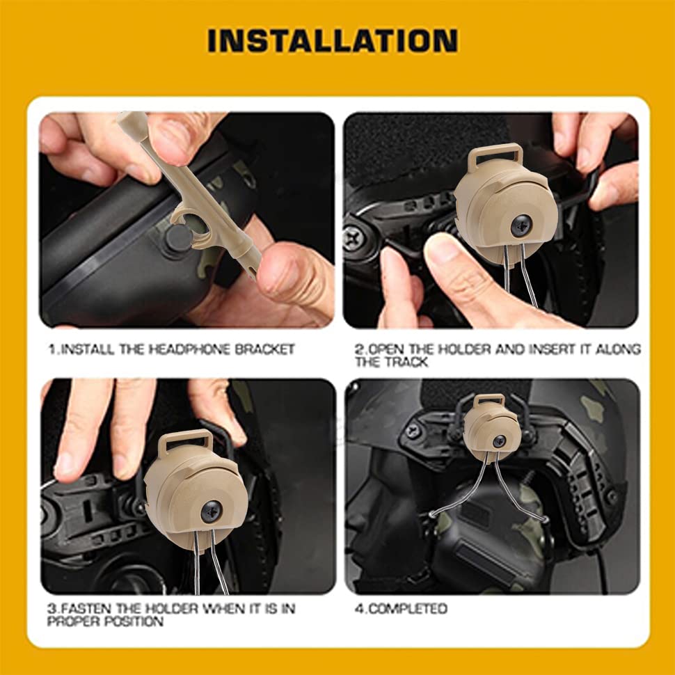 2Pcs Arc Rail Headset Adapter, Tactical Helmet Rail Suspension, Headset Helmet Adapter Ear Protection Headphones Bracket, Hunting Earmuffs for Peltor Comtac I, Comtac II(Tan)