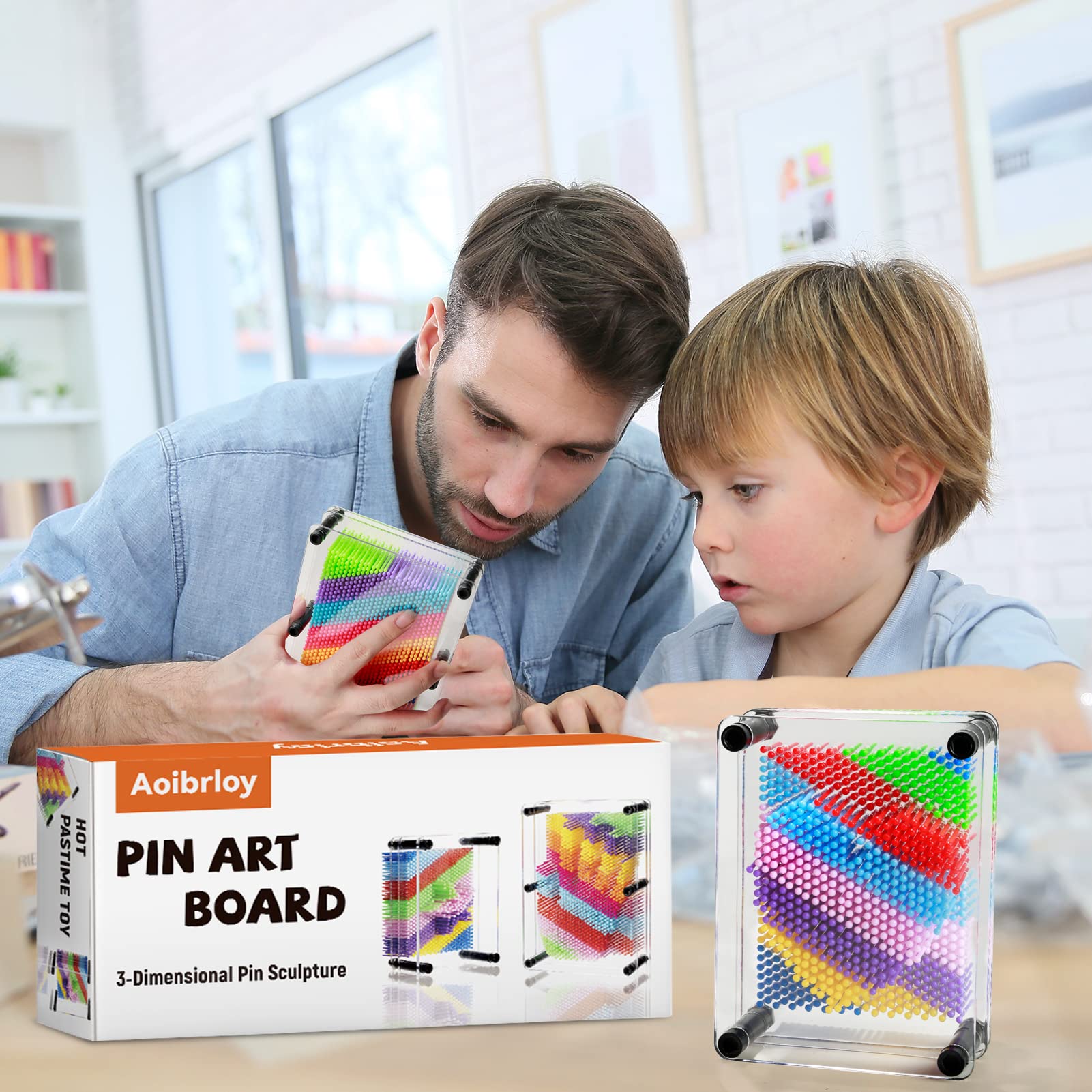 Aoibrloy 2 Pack 3D Pin Art Toy,Rainbow Sensory Pin Art Board Assorted Size Pin Impression Sculpture Needle Toys for Kids or Adults