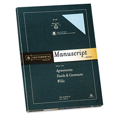 25% Cotton Manuscript Covers, Blue, 30lb, Wove, 9 x 12 1/2, 100 Sheets