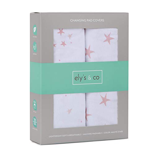 Changing Pad Cover - Cradle Sheet 100% Jersey Cotton 2 Pack for Baby Girl-Dusty Rose and Mauve Pink Stars