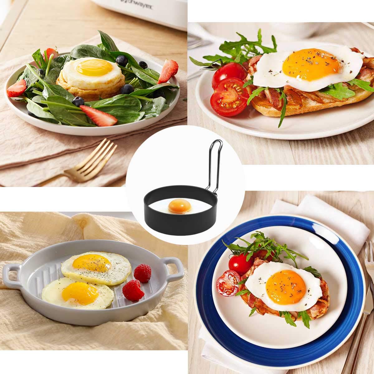 4 Pack Stainless Steel Eggs Maker Non Stick Round Egg Cooker for Cooking Cooking Rings Shaper for Frying Pancake Sandwiches Metal Handle Household Kitchen Breakfast Tool Egg Shaper
