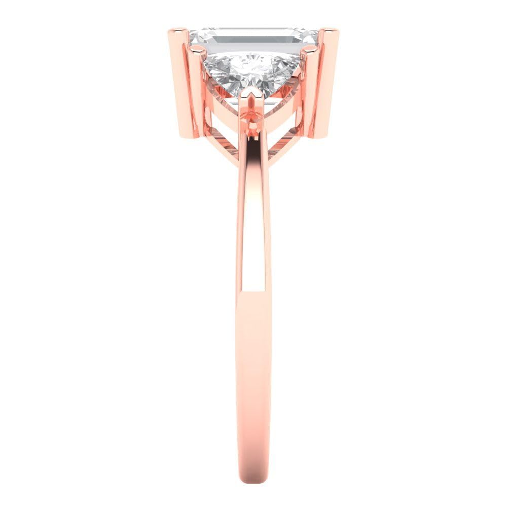 2.94ct Emerald cut 3 stone Solitaire Stunning Moissanite Designer Wedding Bridal art deco Anniversary Ring 14k Rose Gold 7