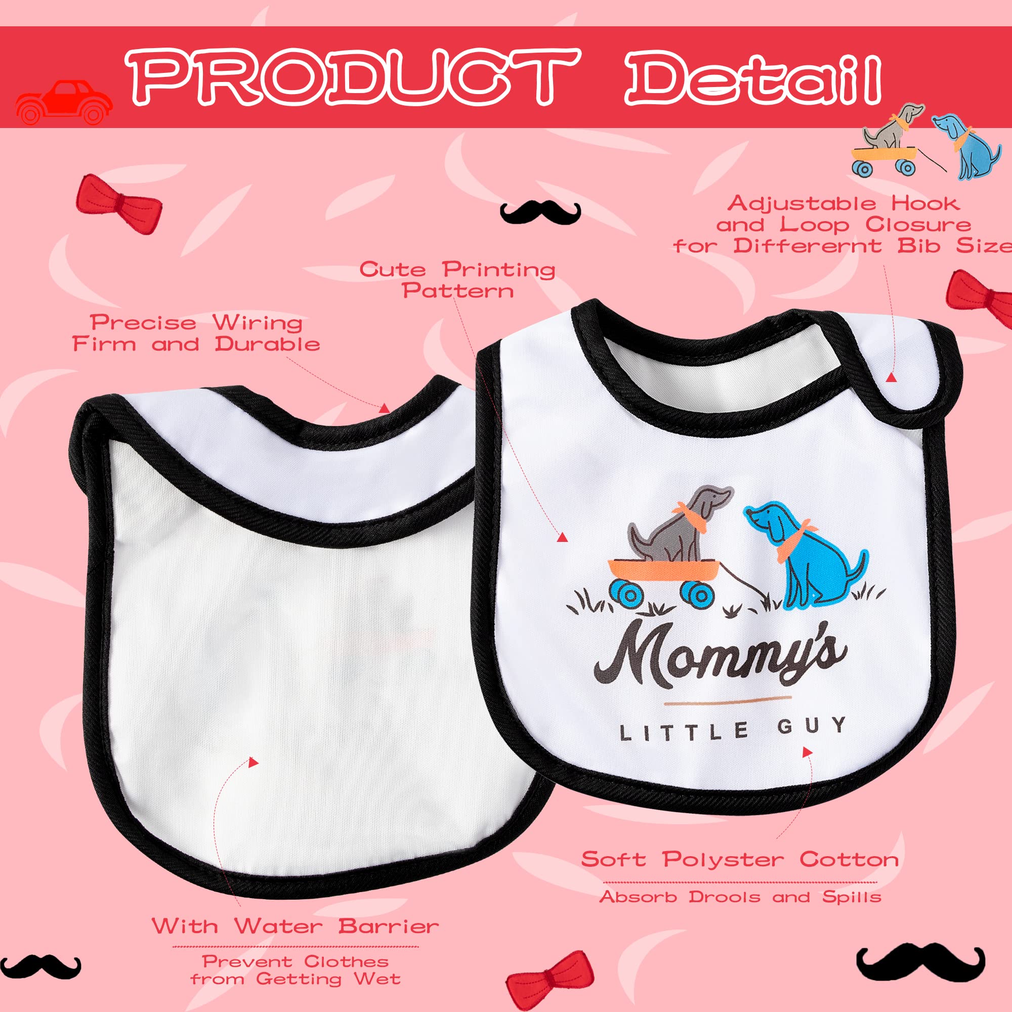 2ooya 7Pcs Cotton Waterproof Baby Bibs Adjustable Hook Loop Closure Infant Bib Unisex Black Red Newborn Babies Food Bibs Baby Keepsake Gift for Eating Teething Drooling Feeding(6-12 Months)