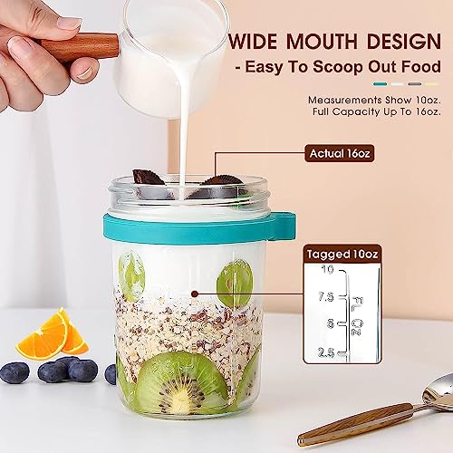 4 Pack Overnight Oats Jars, Overnight Oats Containers with Lids and Spoons, 16 Oz Glass Mason Jars for Overnight Oats Leak Proof Oatmeal Container Great for Cereal, Yogurt, Milk, Salads, Fruit