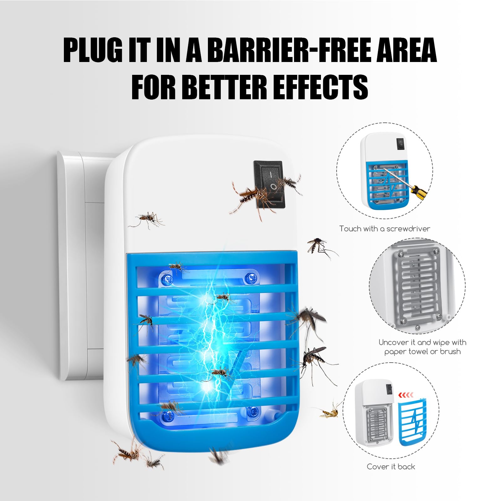 4Pack Bug Zapper Indoor,Electronic Fly Trap Insect Killer,Plug in Electronic Mosquitoes Zapper with Blue Lights Portable Home Insects Zapper for Office,Home,Kitchen,Bedroom,Living Room,Baby Room