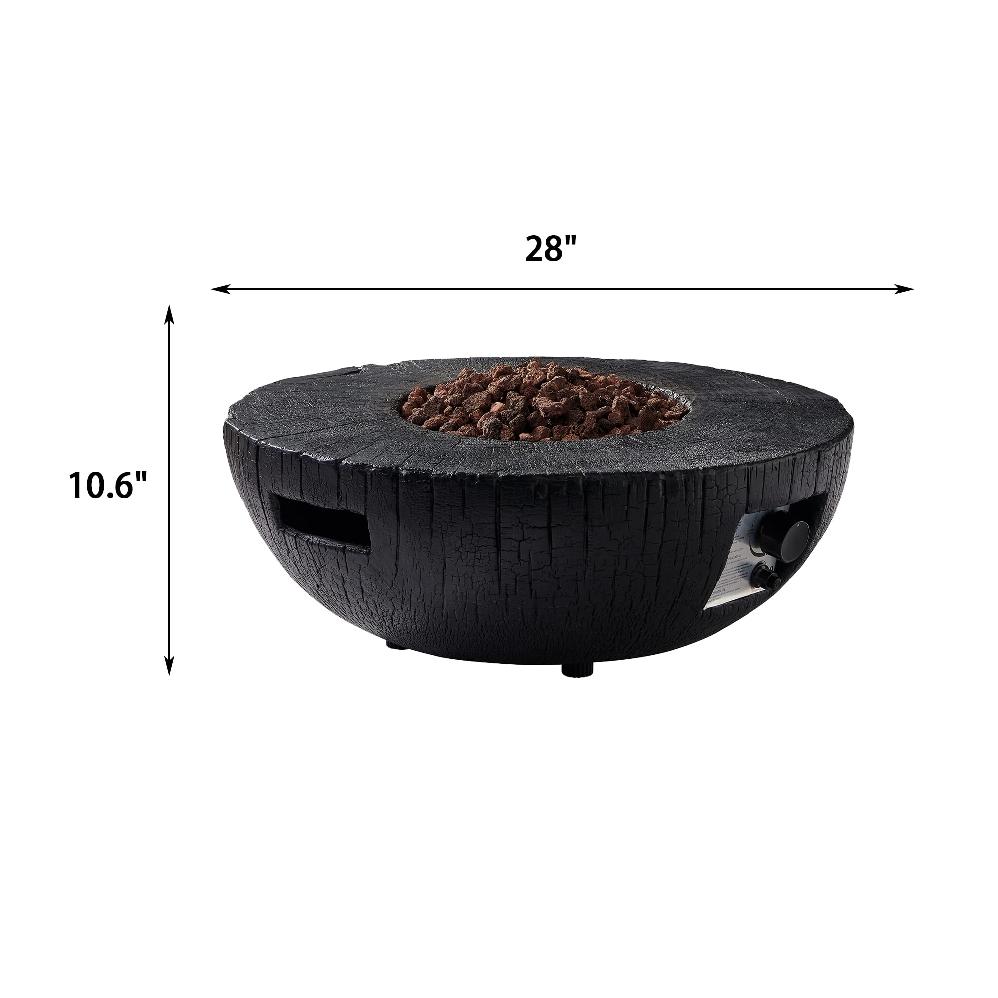 28 Inch Round Firepit Lunar Bowl 30,000 BTU Outdoor Fire Pit Table Patio Heater Firepit Base Coffee Table for Backyard Garden Cover Lava Rock Included (Tank Outside), Black