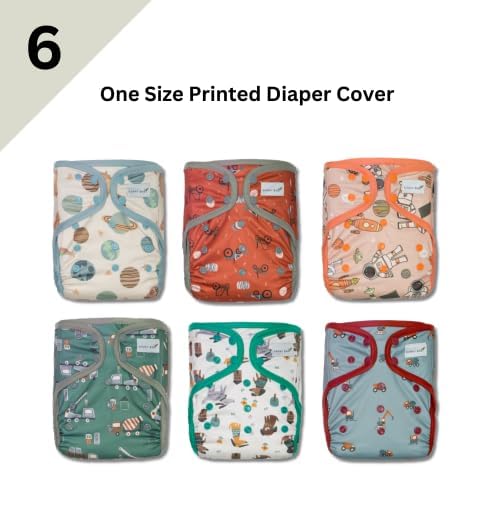 KaWaii Baby Happy Leak-Free Cloth Diaper Covers, Double Waterproof Layer Adjustable Reusable Diaper Cover Baby Boys 8-36 pounds, Pack of 6