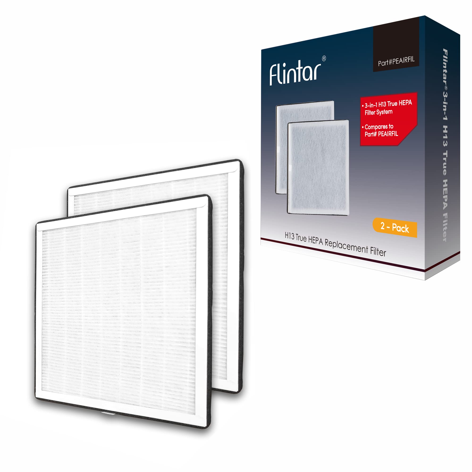 Flintar 3-in-1 H13 Grade True HEPA Replacement Filter, Compatible with Pure Enrichment PureZone Air Purifier PEAIRPLG (Not For Levoit Vital 100), 2-Pack