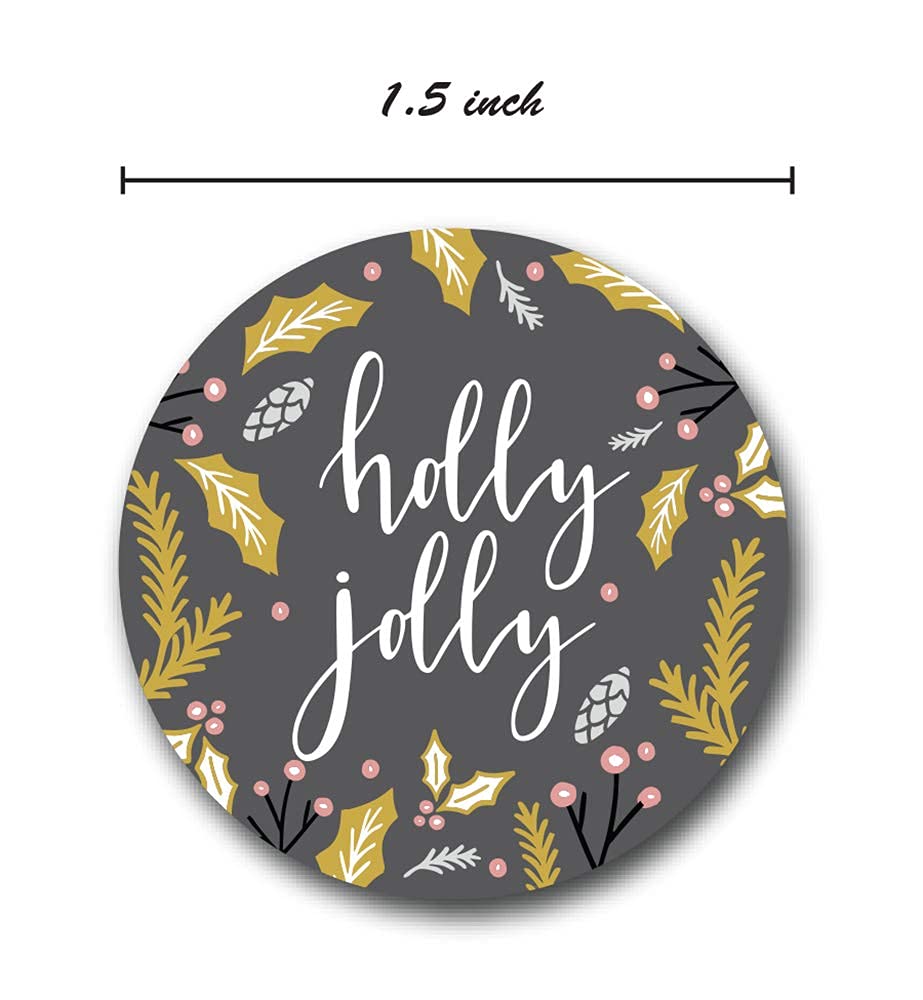 Grey Mustard Pink Christmas Stickers / 500 Modern Holiday Labels / 1.5" Winter Envelope Seals / 8 Alternating Festive Designs/Made in The USA