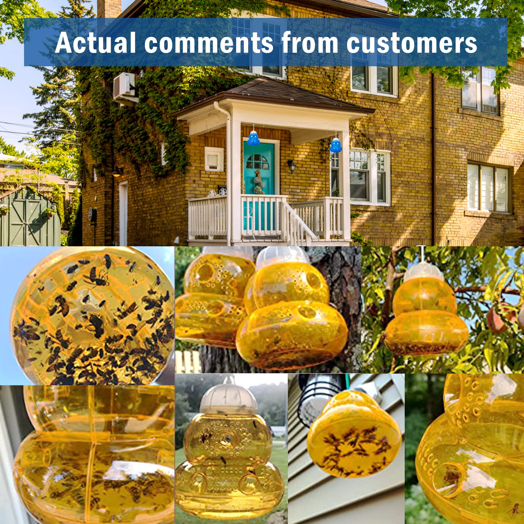 4 Pack Wasp Trap, Hornet Trap Outdoor, Bee Catcher for Outside, Yellow Jacket Killer Hanging, Fly Insect Killer, Yellow & Orange & Green & Blue