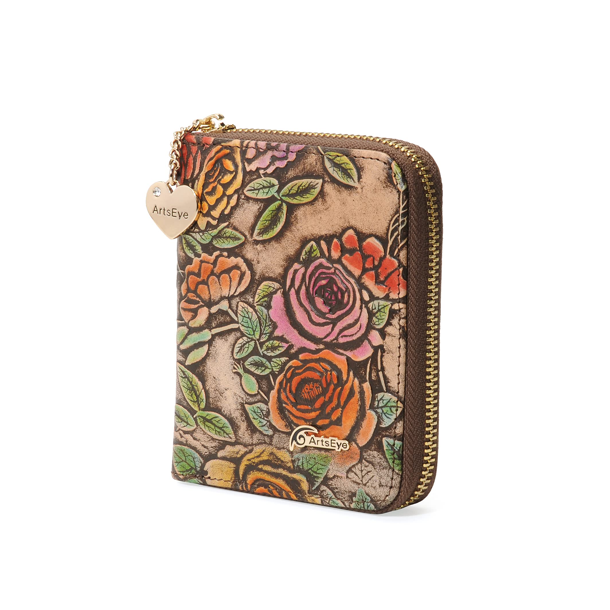 ArtsEye Women's Short Zip Around Wallet (purple rose)