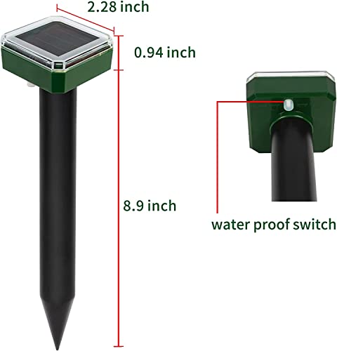6 PK Solar Mole Repellent Outdoor Ultrasonic Gopher Control Spikes, Groundhog Repeller Snake Rodent Gopher Spikes Chaser Pest (6)