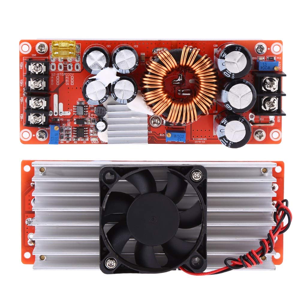Oumefar 10-60V to 12-90V DC-DC Boost Converter with Fan 1500W 30A Step Up Power Supply Module with Fan for High Power LED Motors