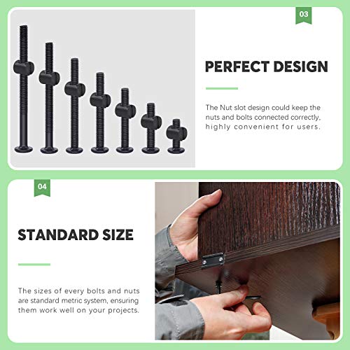 Keadic 85Pcs M6 20/30/40/50/60/70/80mm Baby Bed Screws Hardware Replacement Kit, Hex Socket Head Cap Screws Nuts for Furniture Cots Beds Crib, 1 Hex Key for Free - Black High Speed Steel