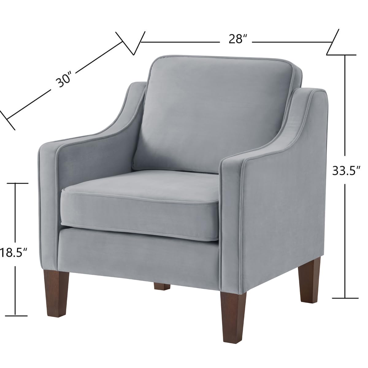 24KF Upholstered Single Sofa with Wood Legs, Modern 1-Seater Sofa with Armrests, Comfy Velvet Accent Chair for Living Room-Gray