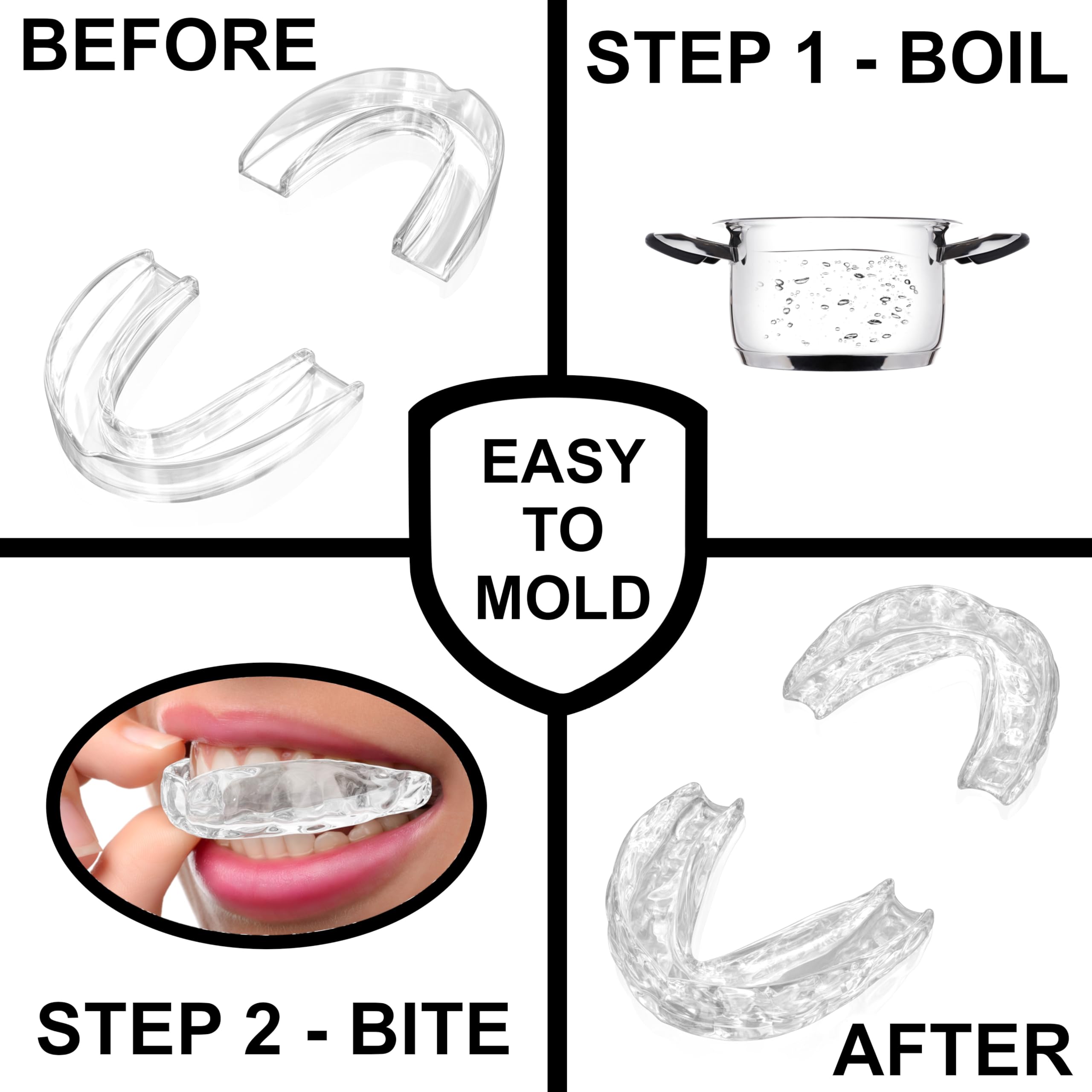 GRINDSHIELD Grinding Mouth Guard - Custom Fit, Trimmable - 4 Mouth Guards for Grinding Teeth & Case – Nightguard for Teeth Grinding, Night Guard, Dental Guard, Clenching Mouthguard