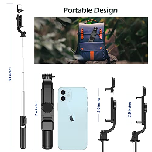 Aureday Selfie Stick with Wireless Bluetooth Remote, Portable 41 Inch Gopro Selfie Stick Tripod with Light, Compatible with iPhone 14/13 Pro/12/11 Pro/Max/XS/XR/X/8/7 and Android Smartphones