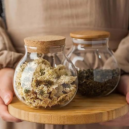 Aurfedes Set of 2 round glass jars with Bamboo lid β 17oz wedding candy jar kitchen Storage jar, perfect for tea, biscuits, cereals, flour, beans, spices, coffee beans etc (2PCS)