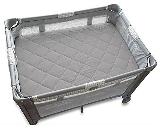 Ely's & Co. Patent Pending Waterproof Cotton Quilted Pack n Play Sheet | Mini Crib Sheet | All in one Mattress Pad Cover and Cozy Sheet, Grey
