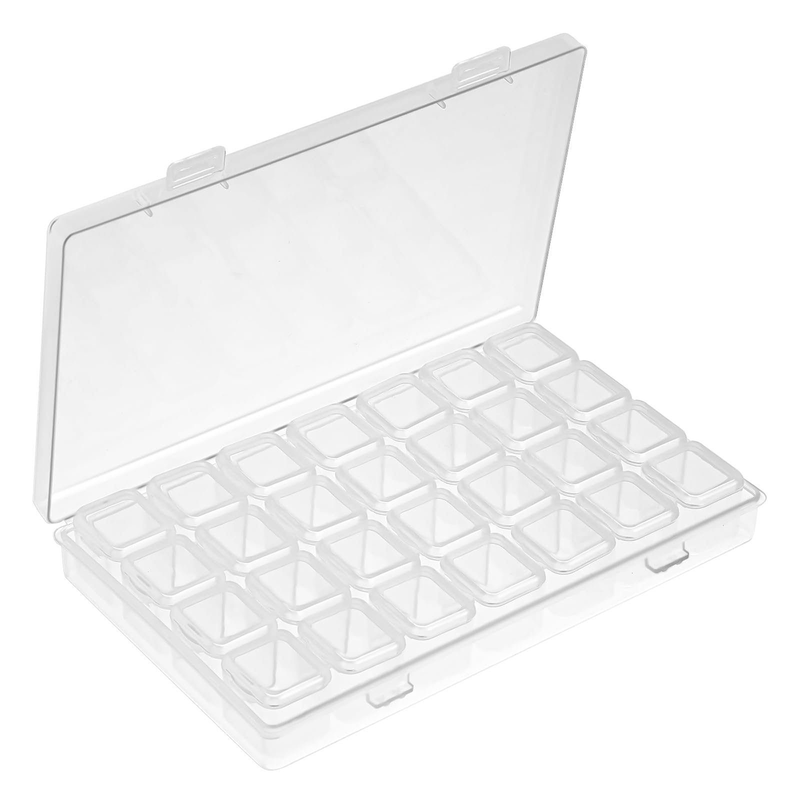 28 PCS Nail Charm Storage, Organizer Bead Storage Containers Mini Clear Boxes with Hinged Lid Bead Box Organizer Plastic Storage Cases Large Rectangle Organizing Box for Jewelry Making Craft Supplies