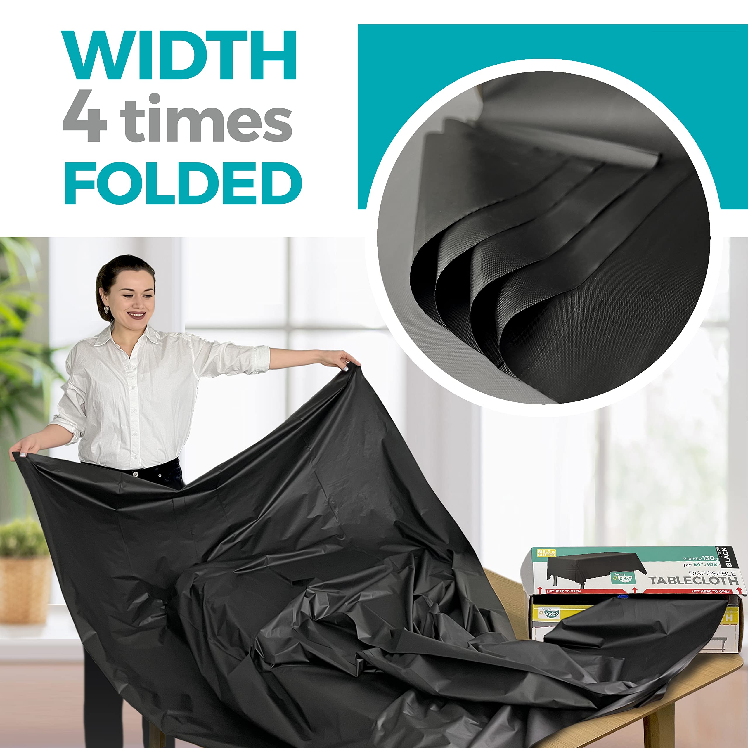 54in X 100ft Black Premium Plastic Disposable Tablecloth Roll with in Built Cutter Box | Table Cover for Party, Picnic, Banquet & Kids Activities