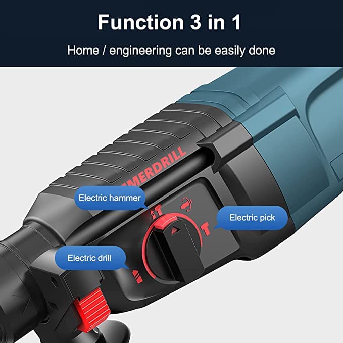 3-in-1 Electric Rotary Hammer Drill | Safety Clutch Corded Variable Speed Sds-plus Concrete/masonry Rotary Hammer Power Drill With Carrying Case | 800w Rotating Speed 12-piece
